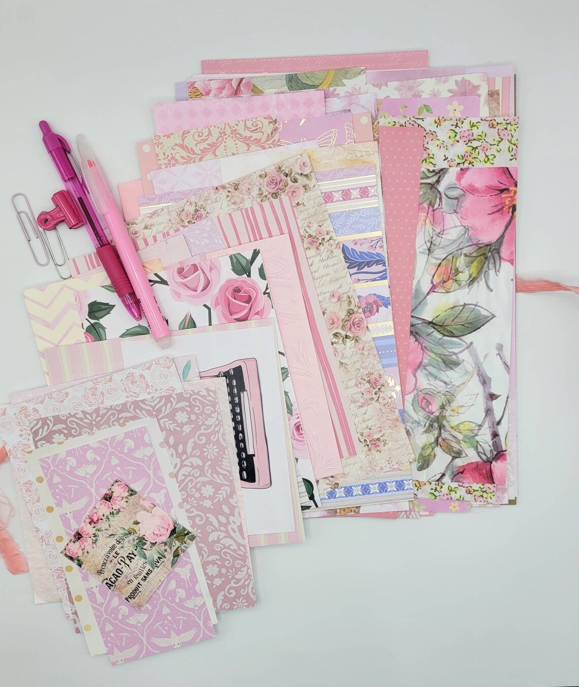 40 Pieces Bright Pink Themed Junk Journal Ephemera Pack with | Etsy