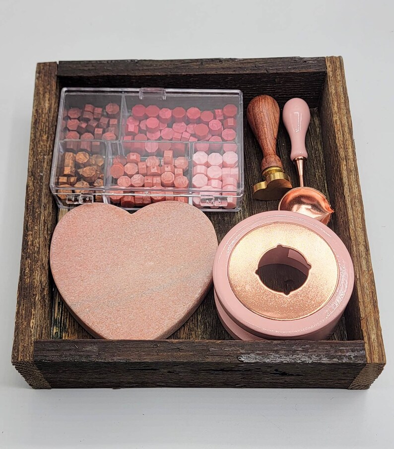 Pink-themed Wax Seal Kit in Rugged Wood Box - Etsy