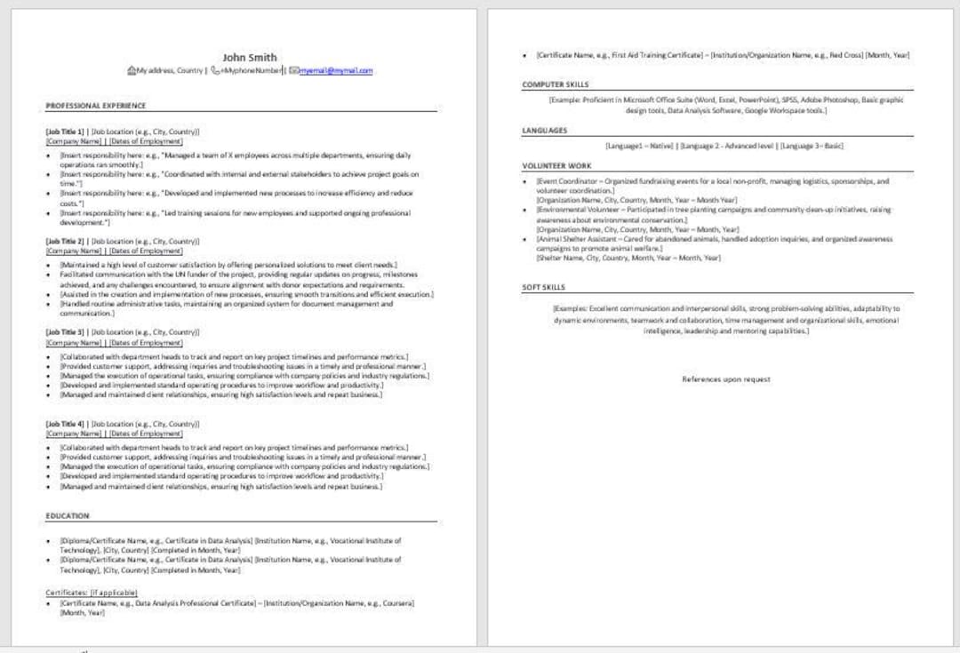Professional Resume Template - Simple CV - Etsy