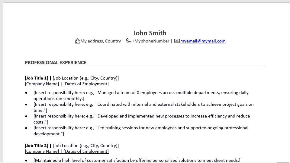 Professional Resume Template - Simple CV - Etsy