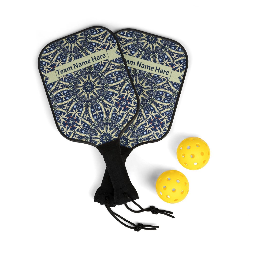 Pickleball Paddle Set, Beige & Navy Mandala Pattern, Personalized Name ...