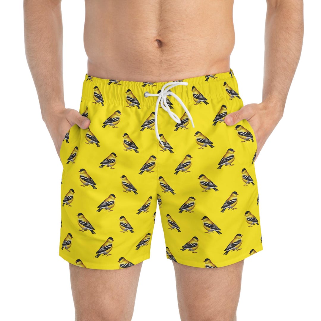 Bright Spring Swimwear | Color Season Palette | Bird Pattern Yellow Men ...