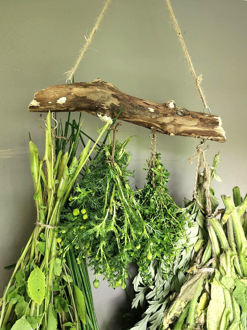 Herb Drying Rack Hanging | Handmade Wood Herb Dryer | Rustic Kitchen ...