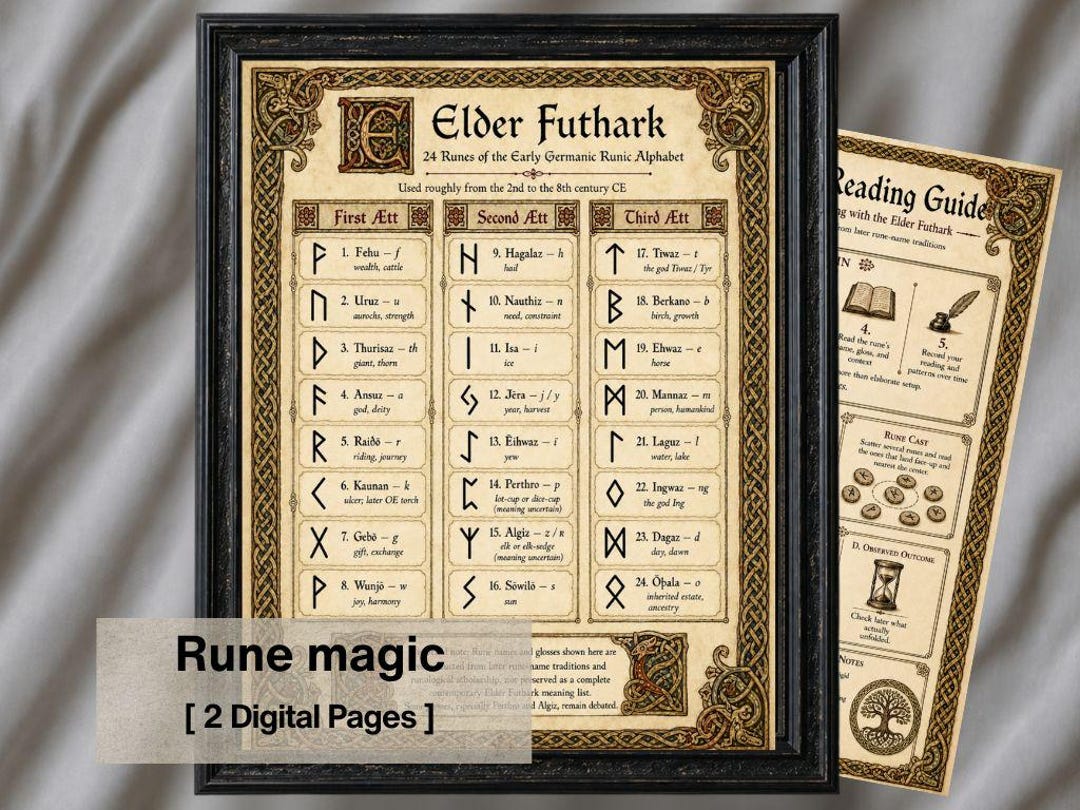 Rune Magic Guide Set, Elder Futhark Rune Chart, Rune Reading Guide ...