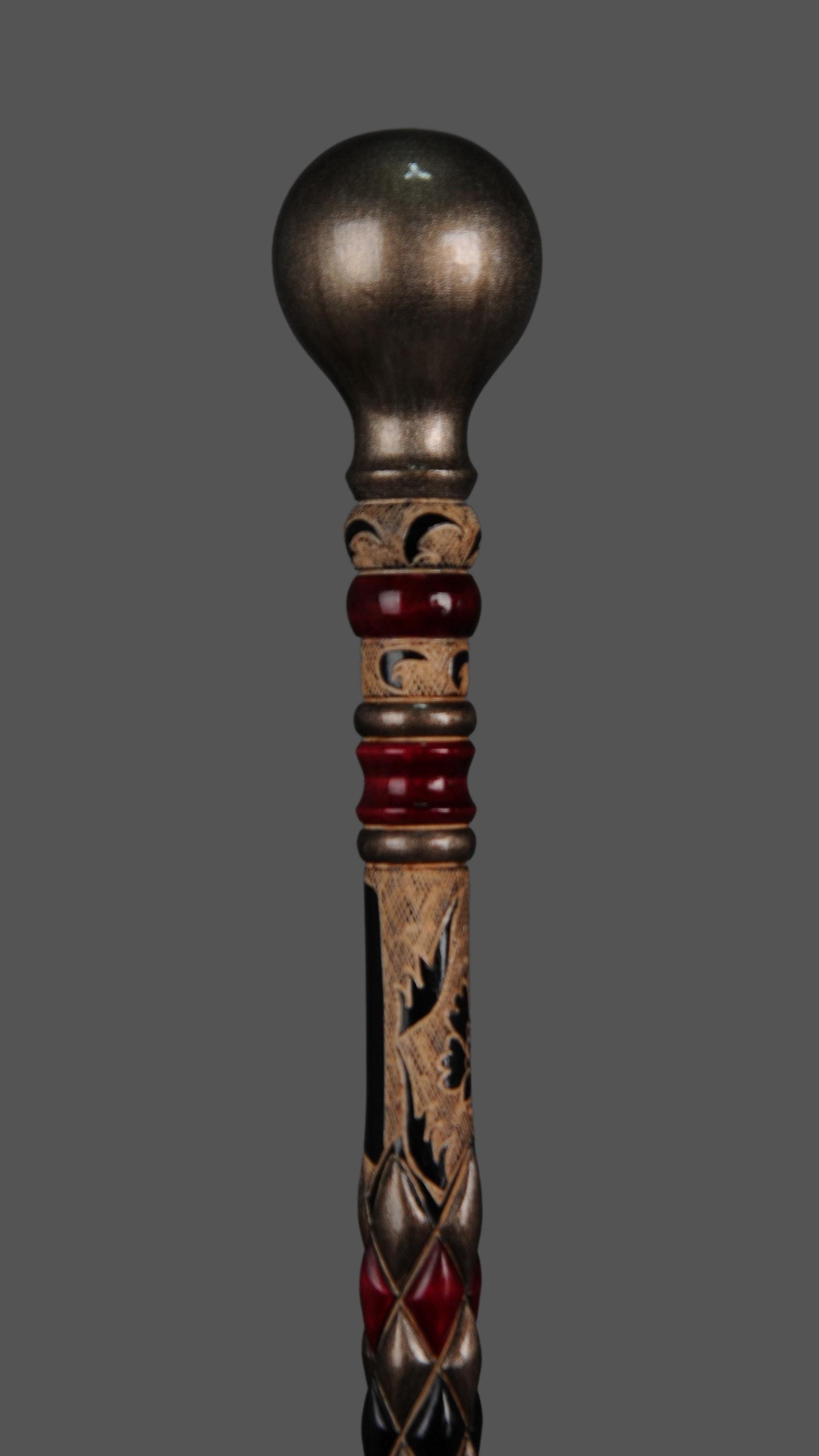 Vintage Brass-handled Cane With Ornate Floral and Diamond Accents ...