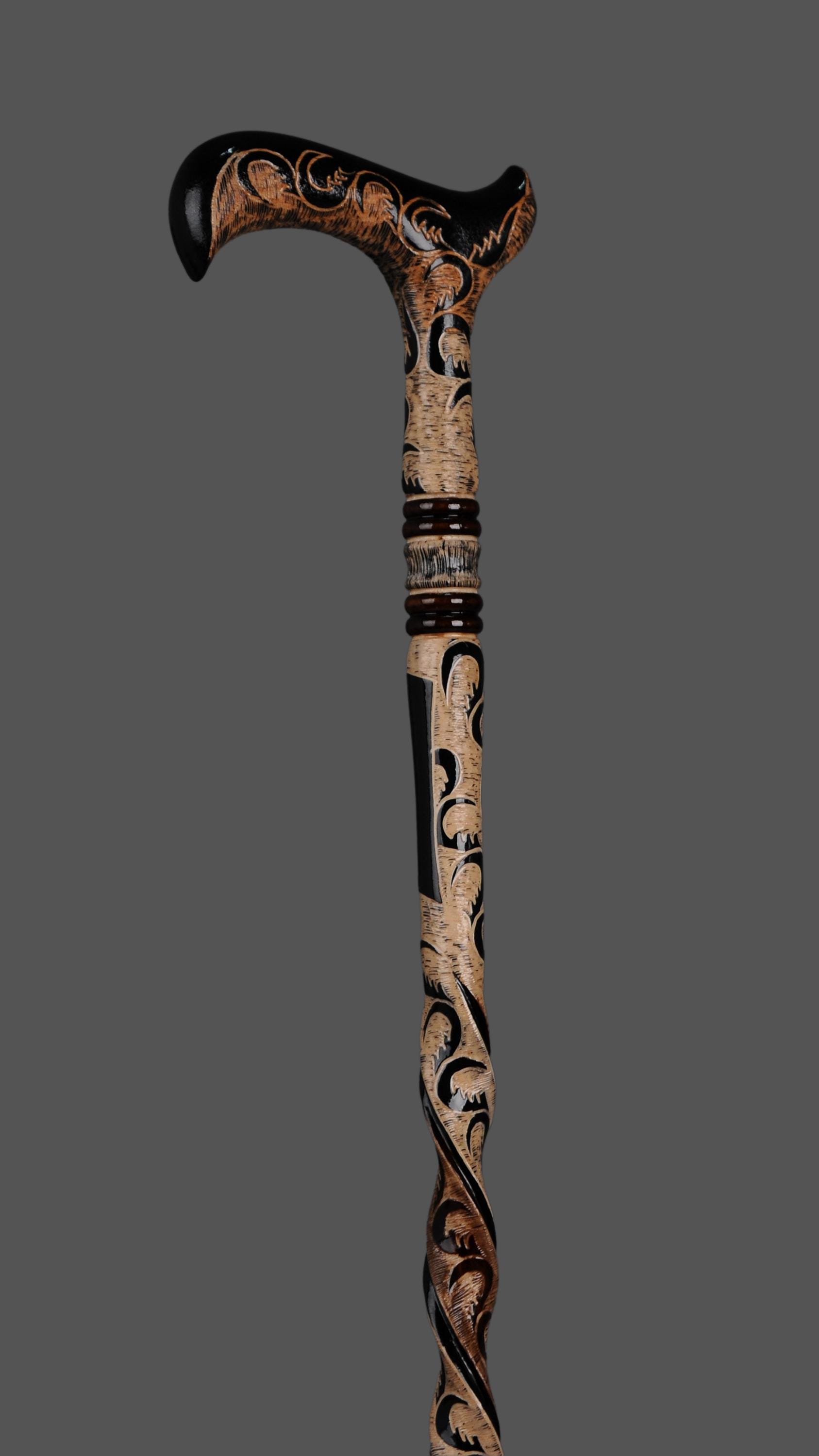 Majestic Twist - Handcrafted Wooden Walking Cane, Elegant Carved Design ...