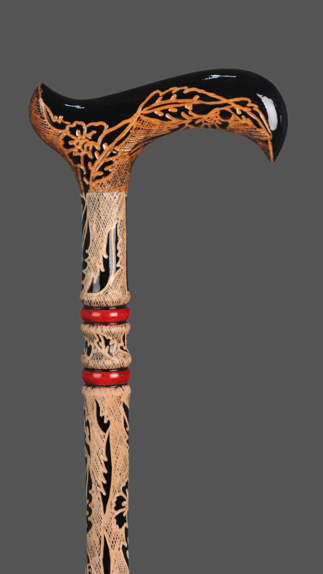 Crimsonflame Cane – Red Spiral Carved Walking Stick, Handmade Wood Cane ...