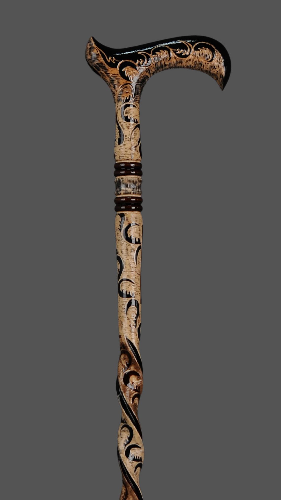 Majestic Twist - Handcrafted Wooden Walking Cane, Elegant Carved Design ...