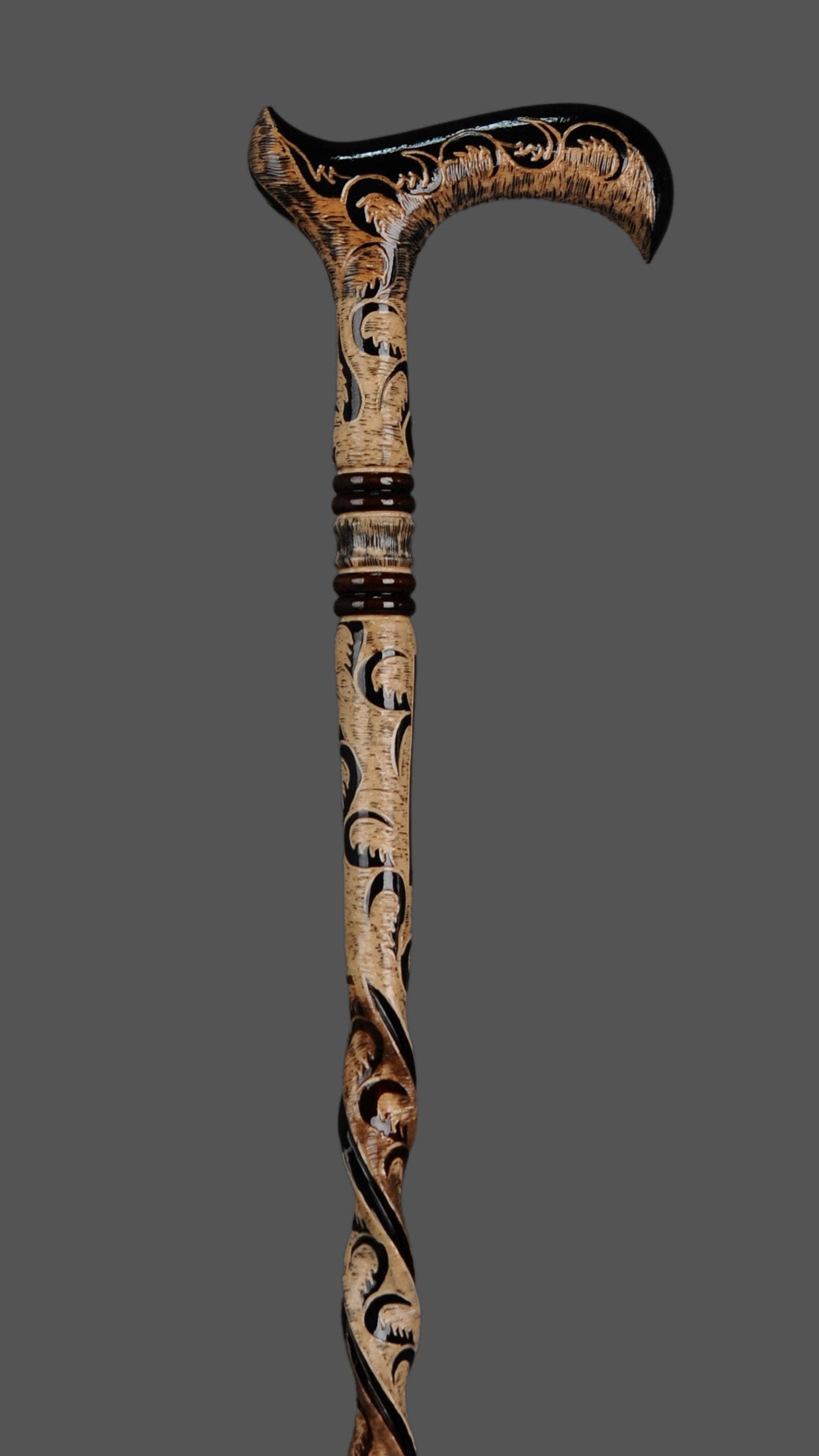 Majestic Twist - Handcrafted Wooden Walking Cane, Elegant Carved Design ...