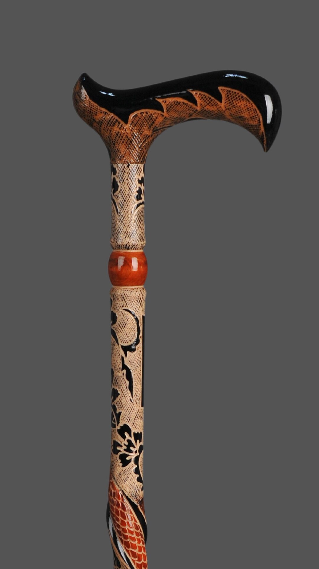 The Ember Serpent – Handmade Wooden Cane, Carved Walking Stick, Unique ...