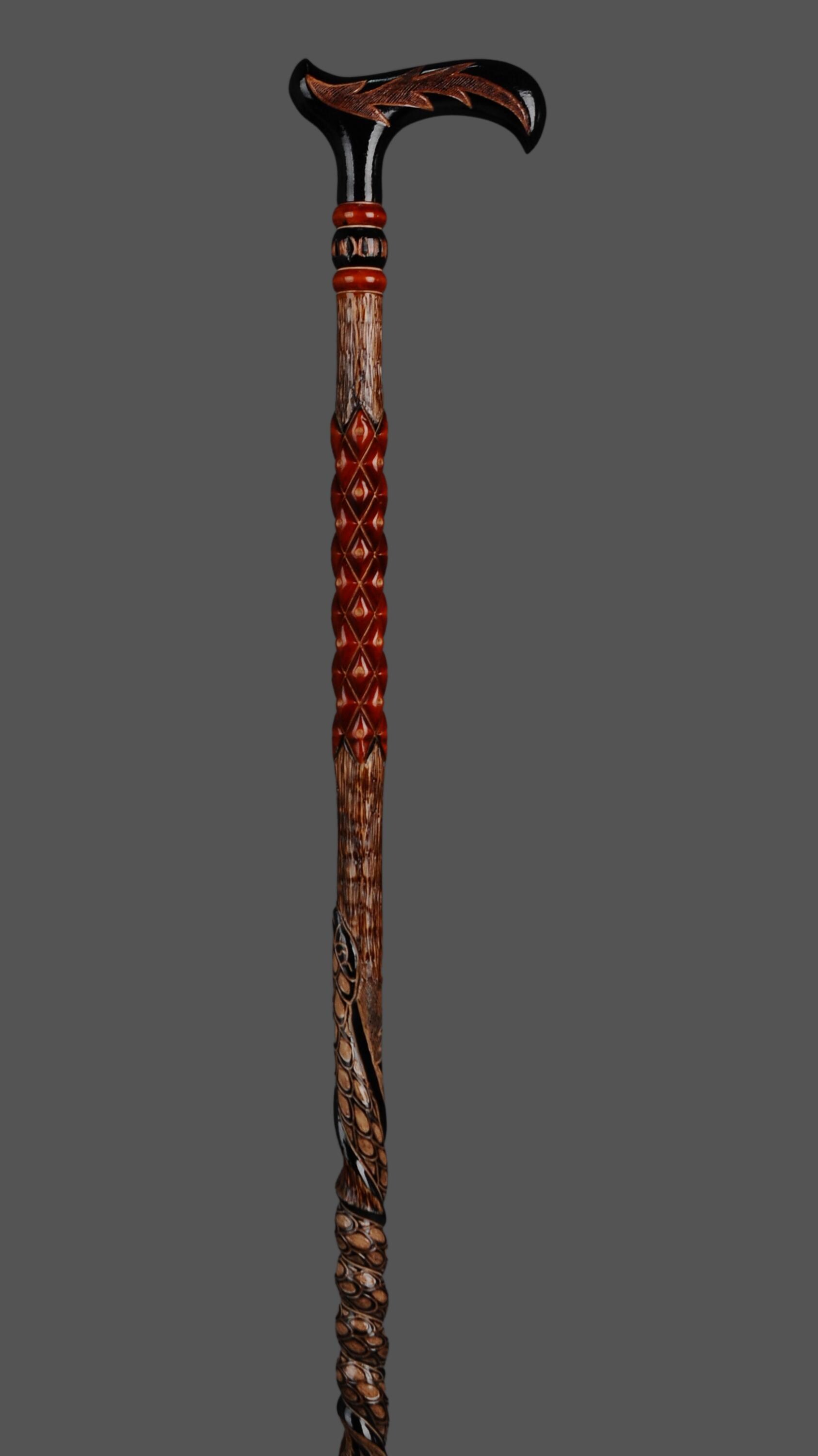 Elegant Cane With Exquisite Leaf and Diamond Pattern – Handmade Walking ...