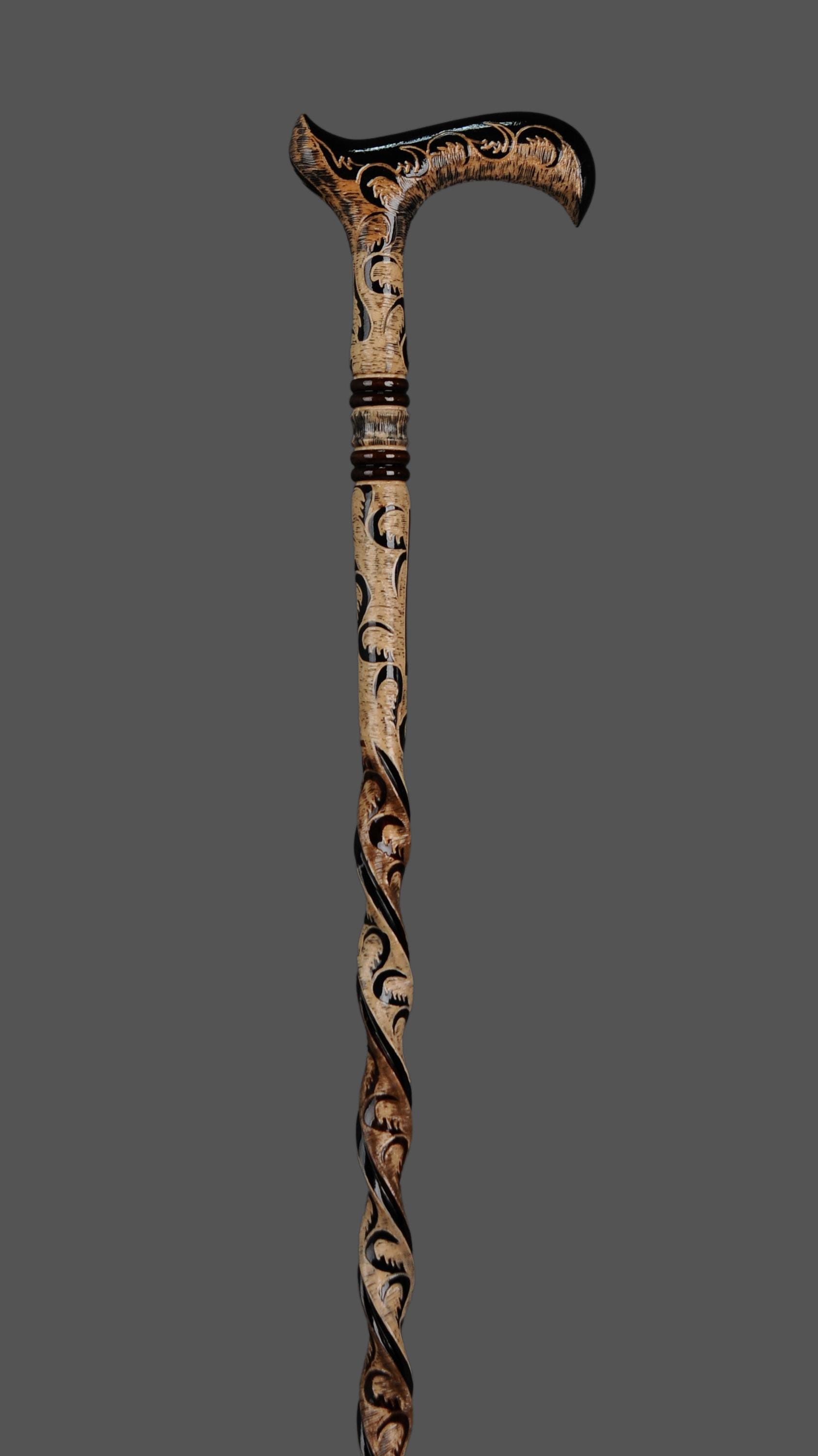 Majestic Twist - Handcrafted Wooden Walking Cane, Elegant Carved Design ...