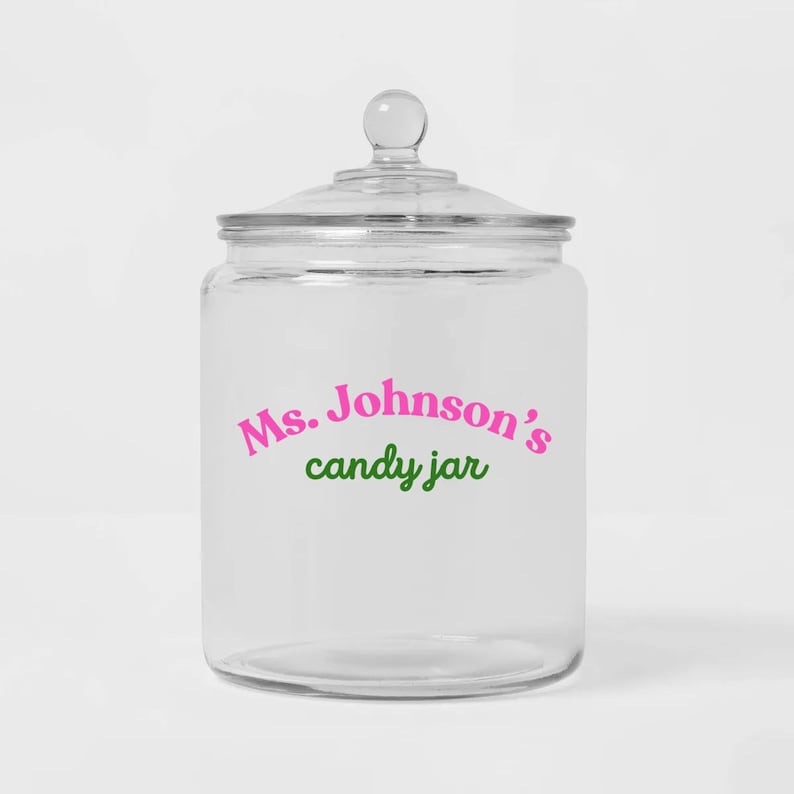 Custom Teacher Candy Jar Sticker, Personalized Teacher Present, Candy ...