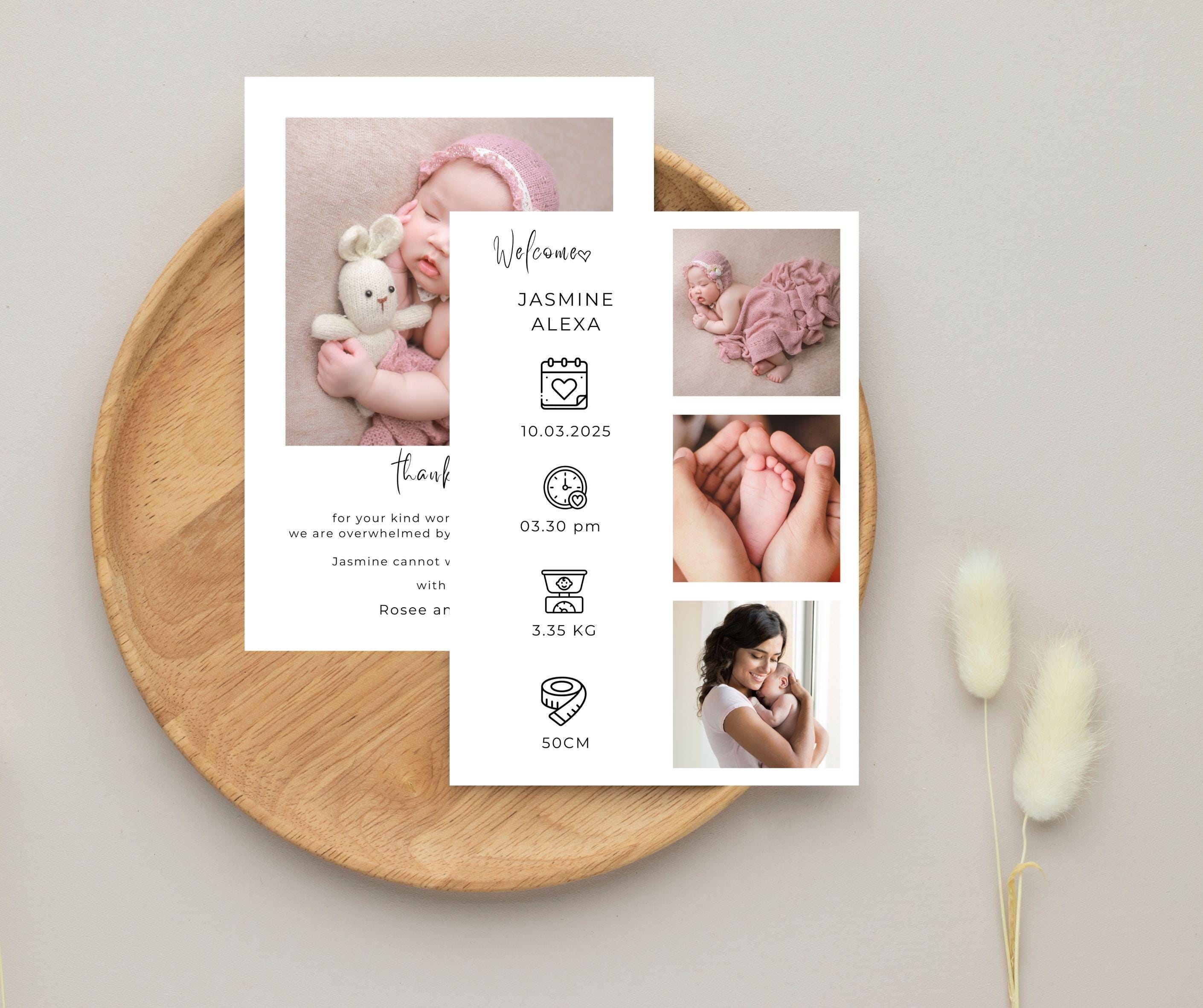 Newborn Baby Birth Announcement Template, Editable Minimalist New Baby ...