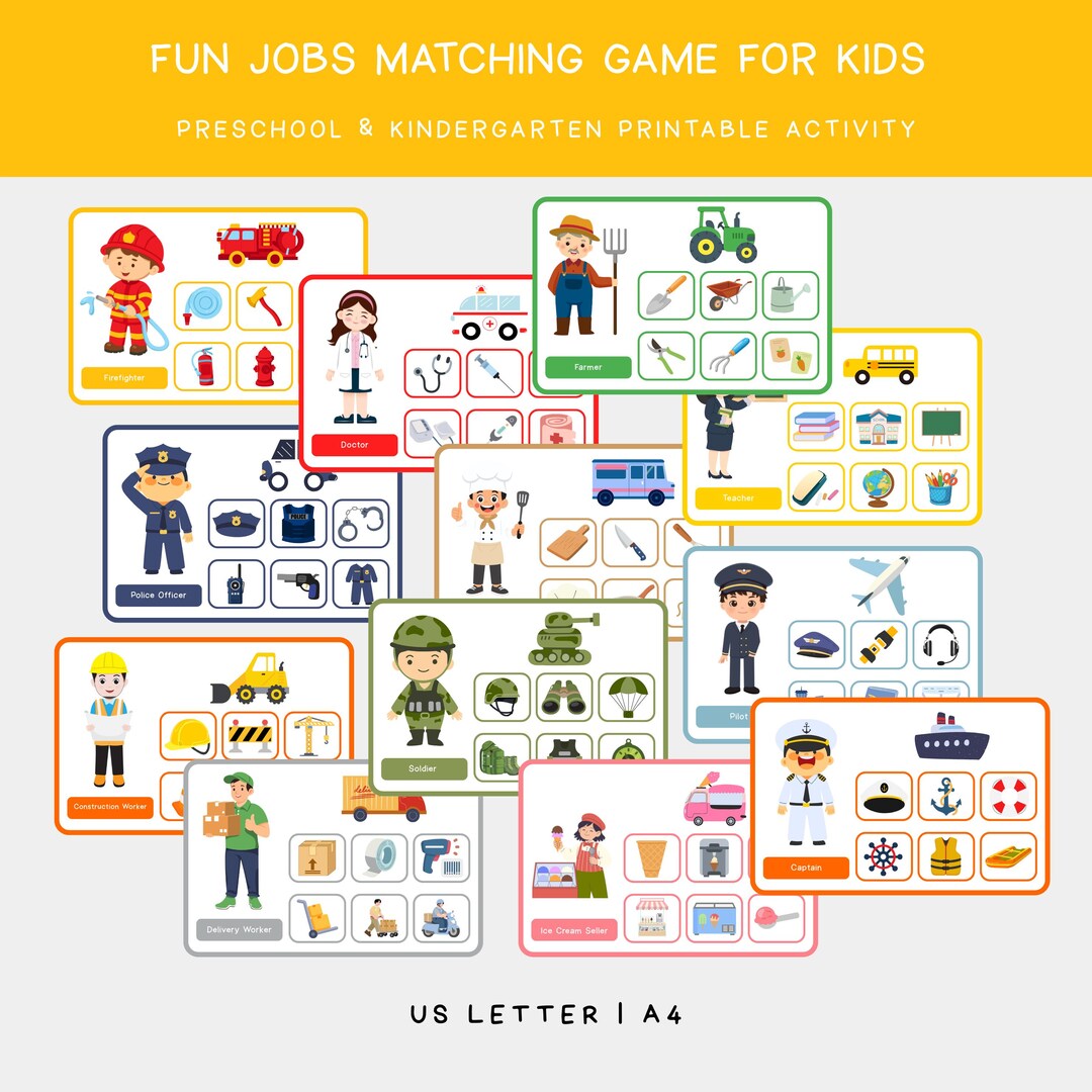 Community Helpers Matching Game for Kids, Preschool Printable Cards ...