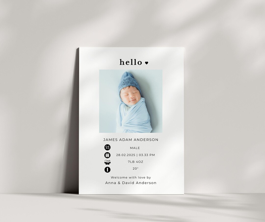 Printable Birth Announcement Template, Editable Minimalist New Baby ...
