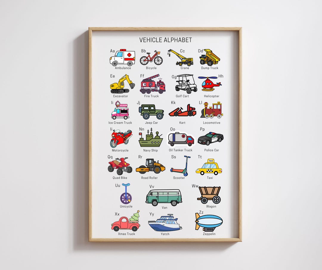 Vehicle ABC Print - Educational Transportation Alphabet Decor for Kids ...