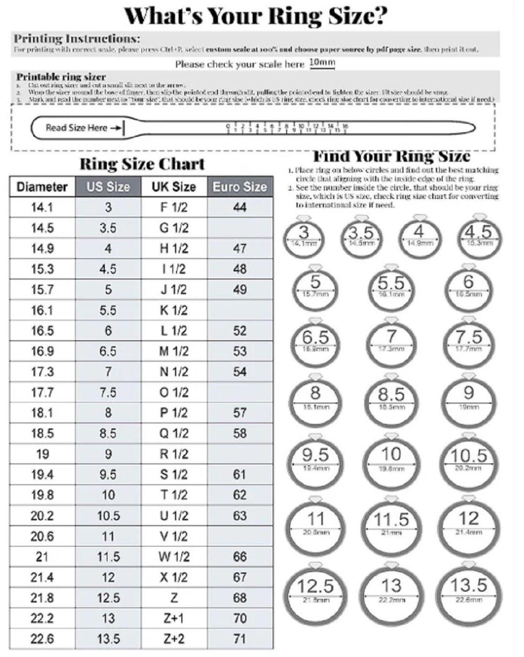 International Ring Size Chart Ring Size Measure Ring Sizer Tool Finder ...