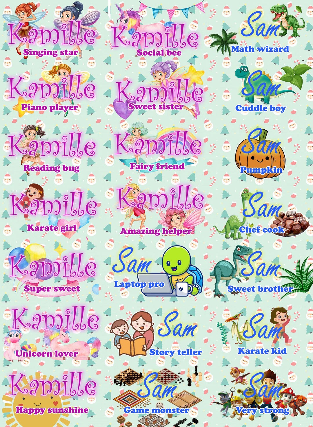 Personalised Digital Name Tag Labels Custom Printable Stickers for Kids ...