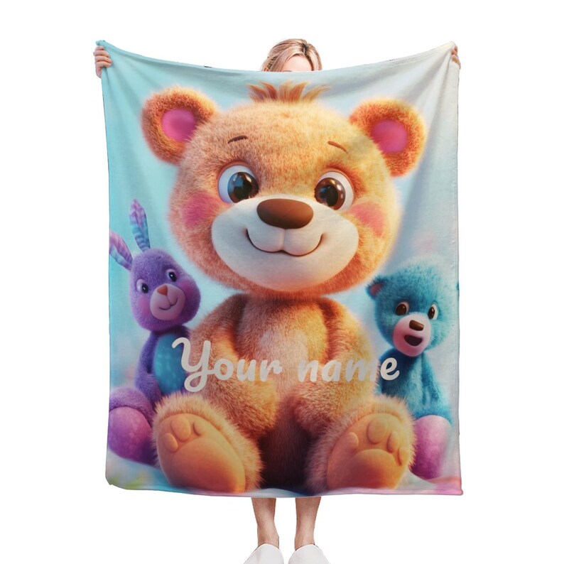 Personalized Teddy Bear Plush Blanket: Fluffy Cosy Throw, Soft Flannel ...