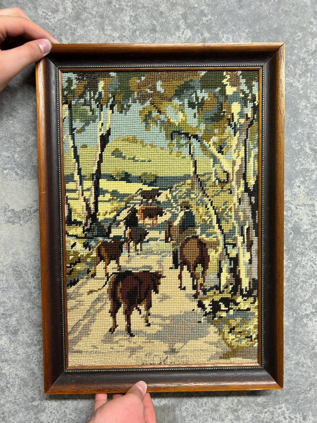 Vintage Needlepoint Tapestry 'horse Muster Australian Outback' - Etsy ...