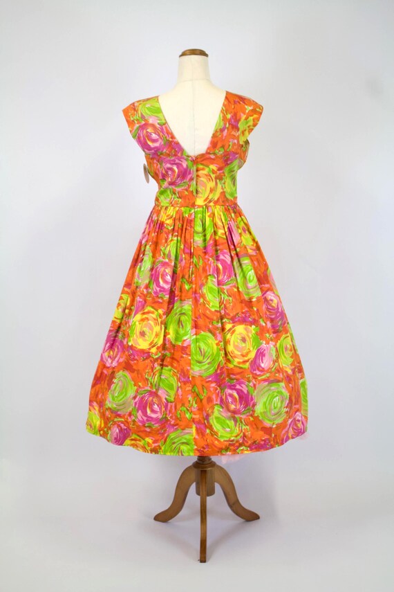 Vintage 1950s Tina Leser Neon Floral Cocktail Dress w… - Gem