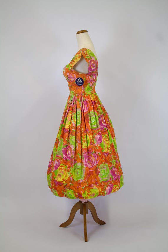 Vintage 1950s Tina Leser Neon Floral Cocktail Dress w… - Gem