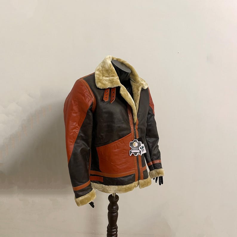 Men's Brown RAF B3 Bomber Jacket - Handmade Shearling Fur Leather ...