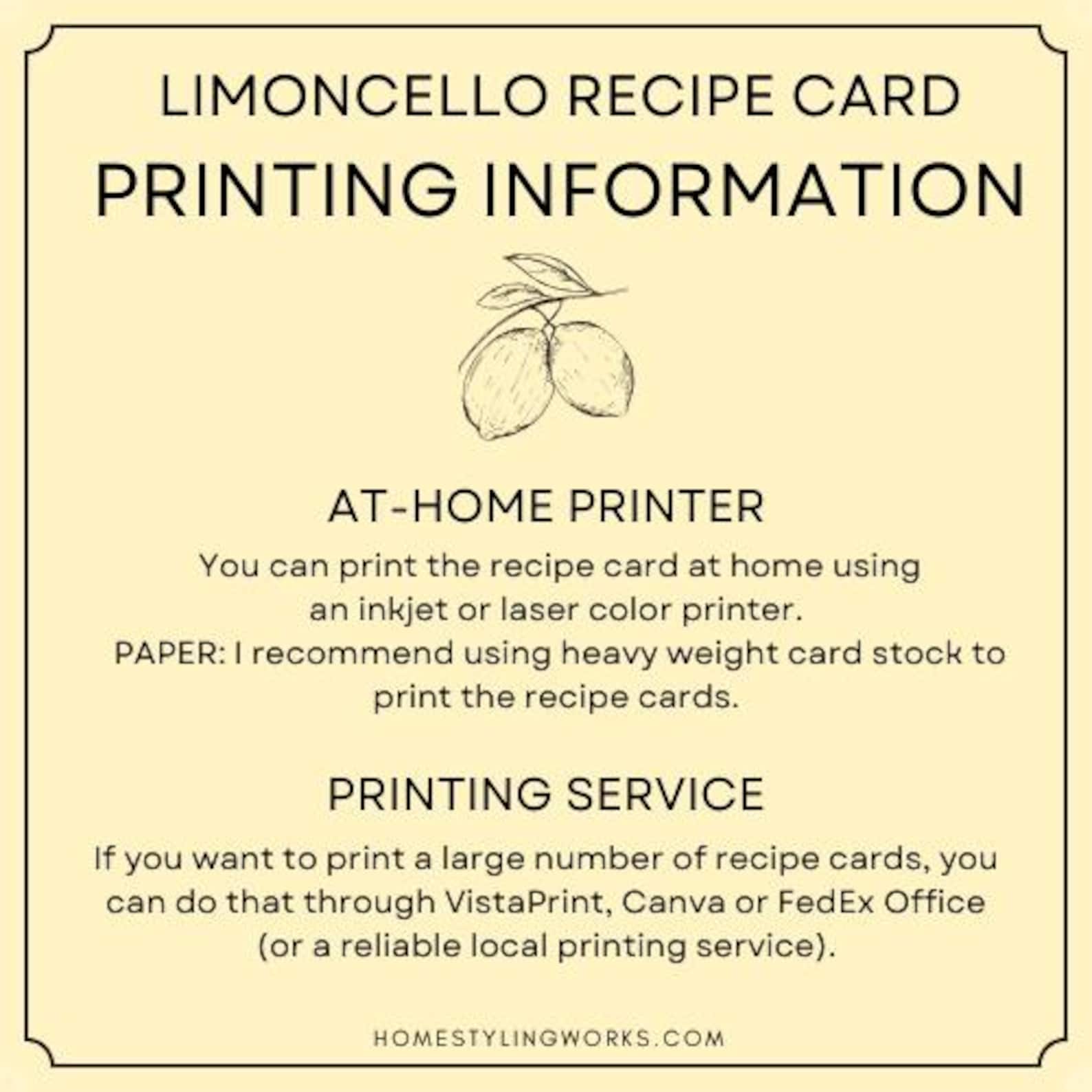 DIGITAL DOWNLOAD PRINTABLE Limoncello Recipe Card: Homemade Liqueur ...