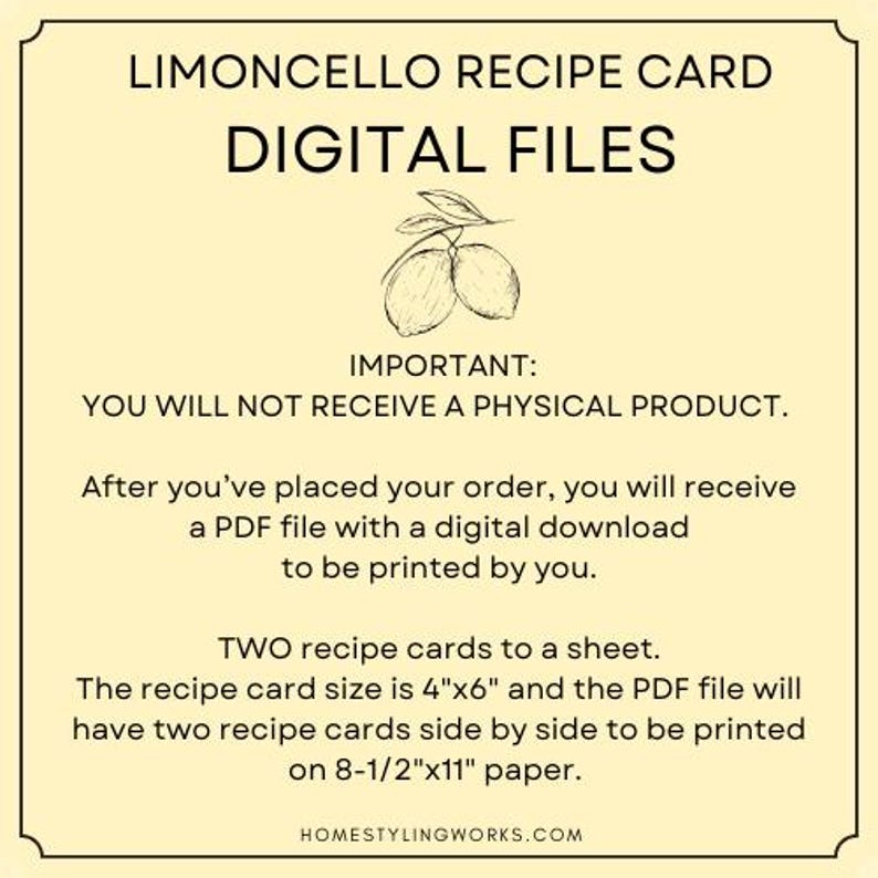 DIGITAL DOWNLOAD PRINTABLE Limoncello Recipe Card: Homemade Liqueur ...