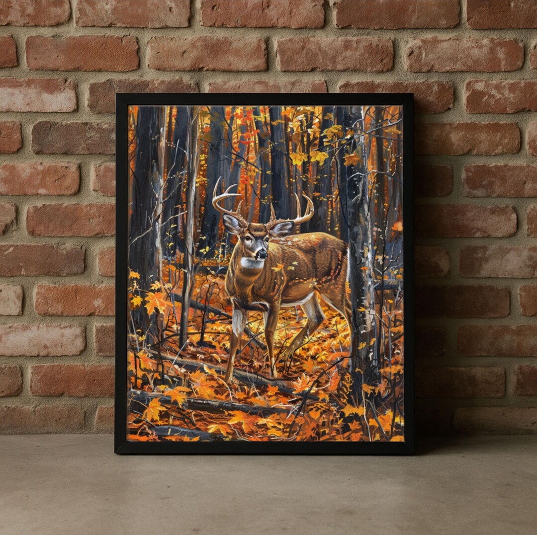 Whitetail Deer Autumn Forest Art Print | Rustic Hunter Decor (digital ...