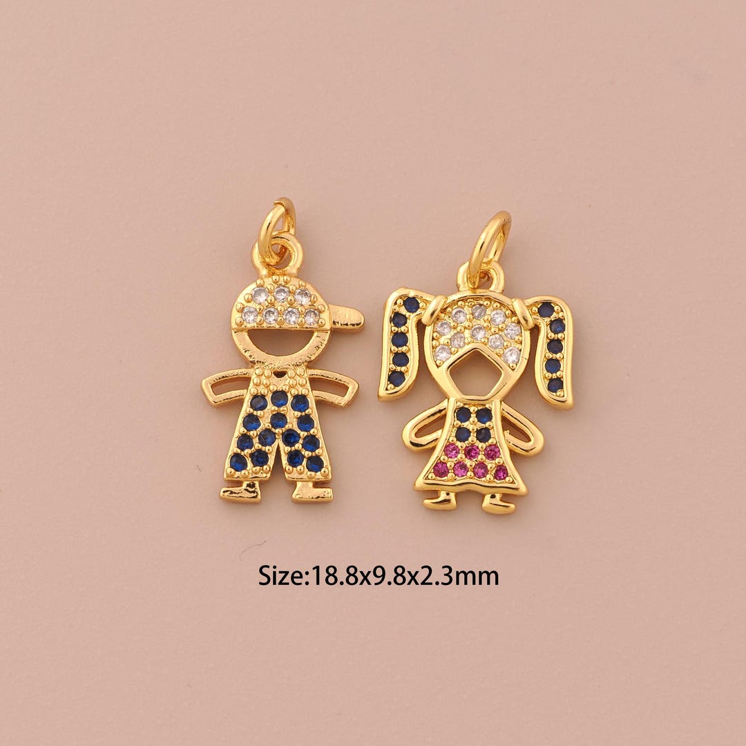 18K Gold Character Charms,cz Pave Girl Charms Pendants,boy Charm for ...