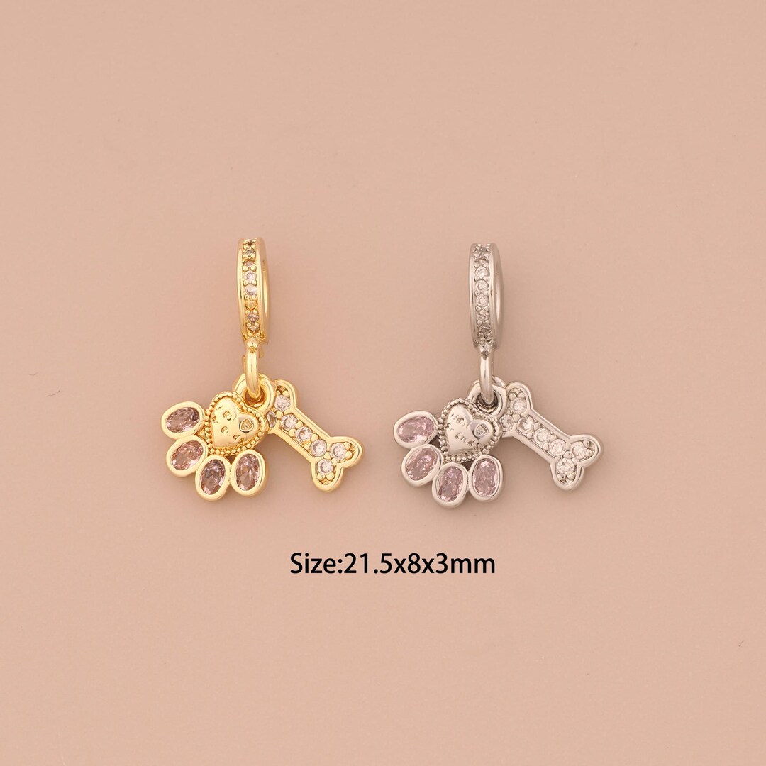 18K Gold Animal Foot Charms,cz Pave Bone Charms Pendants,animal Foot ...