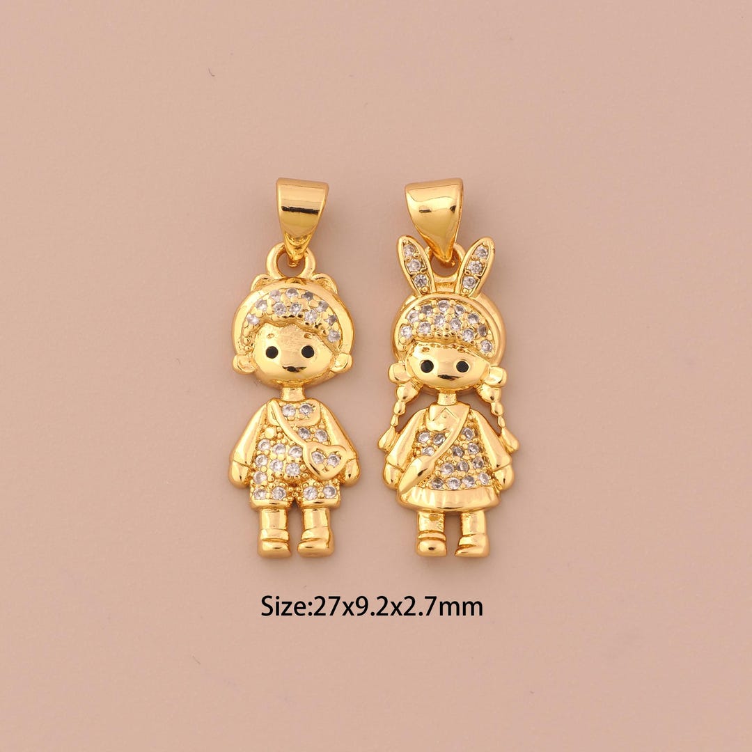 18K Gold Character Charms,cz Pave Girl Charms Pendants,boy Charm for ...
