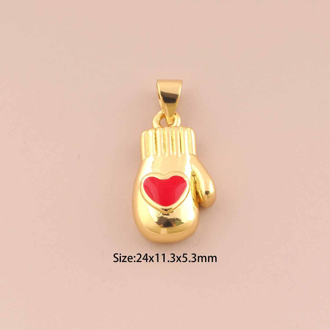 18K Gold Filled Boxing Glove Charm,enamel Boxing Glove Pendant Heart ...