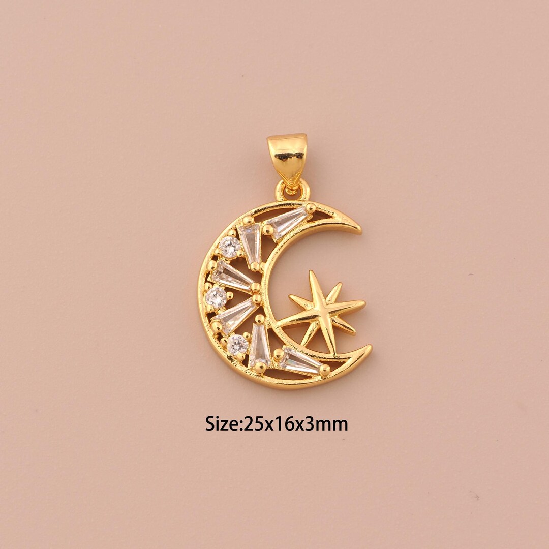 18K Gold Moon Charms,cz Pave Celestial Charms Pendants,polaris Charm ...