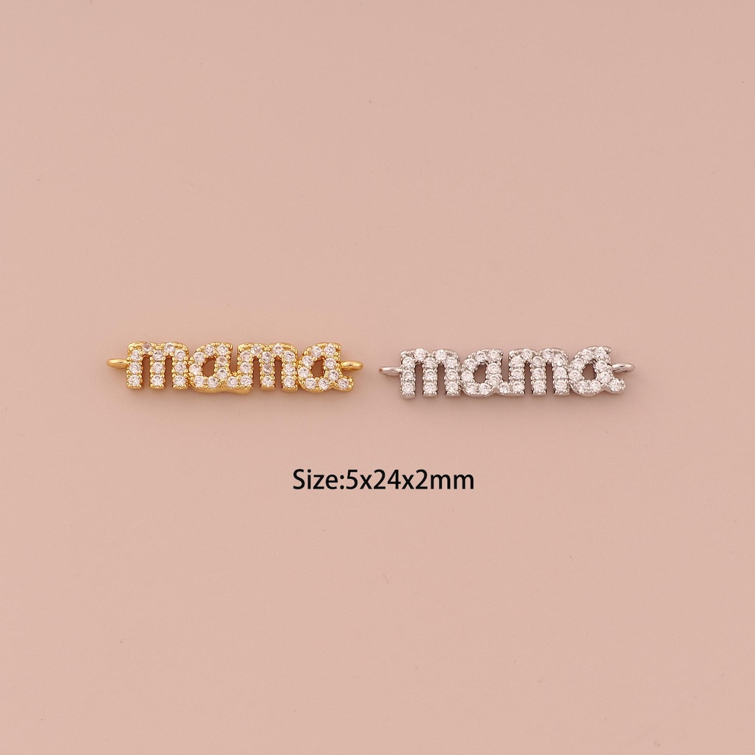 18K Gold MAMA Connector,cz Pave Minimalist Connector Charms,letter ...