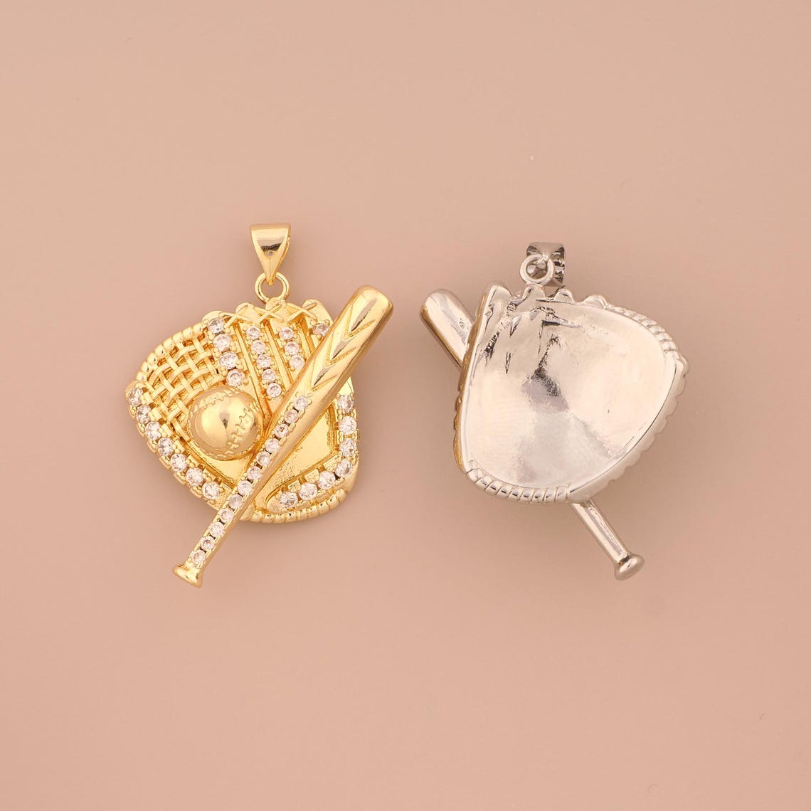18K Gold Baseball Bat Charms,cz Pave Baseball Charms Pendants,baseball ...