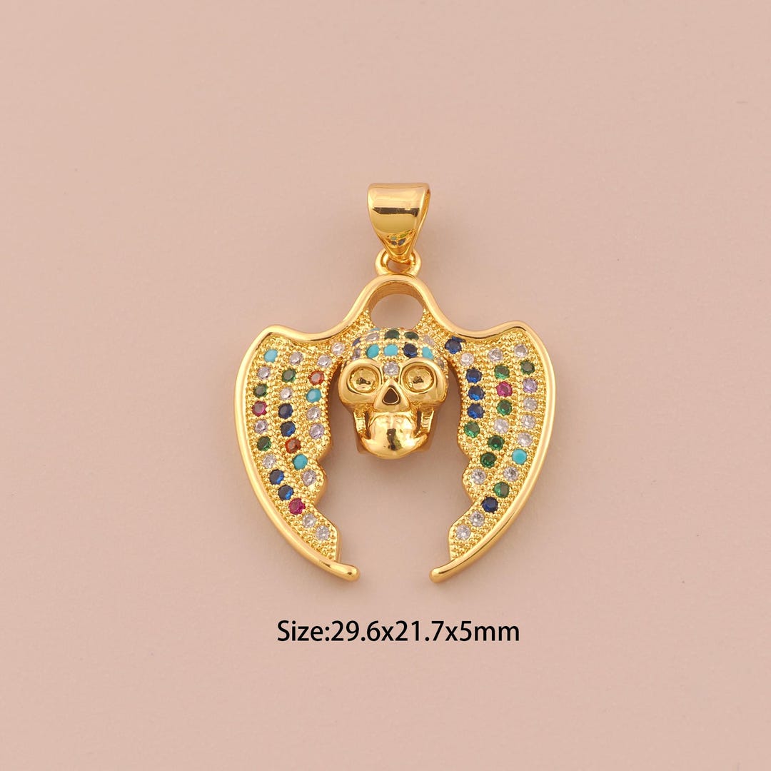 18K Gold Bat Charms,cz Pave Minimalist Charms Pendants,bat Skull Charm ...
