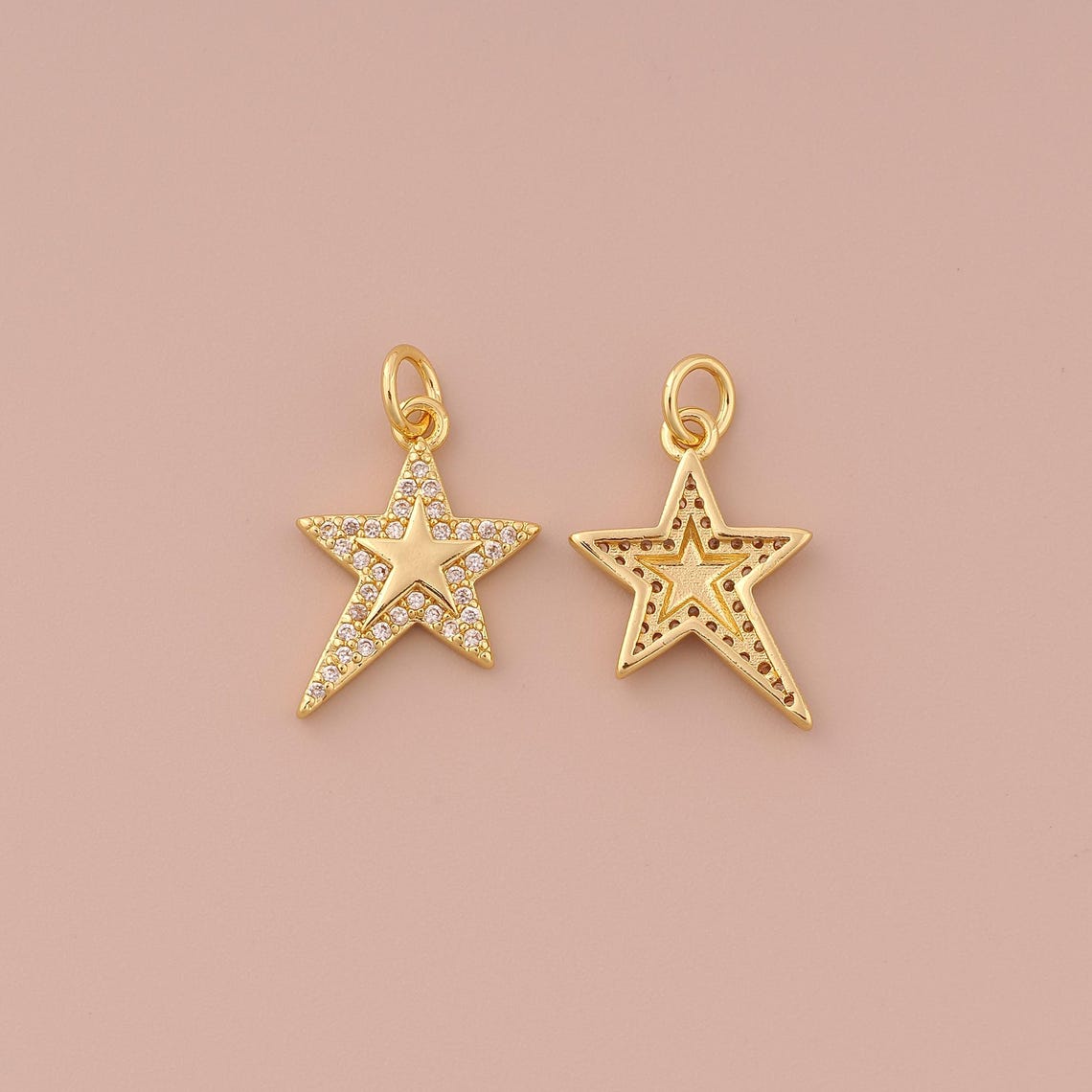 18K Gold Star Charms,cz Pave Minimalist Charms Pendants,star Charm for ...