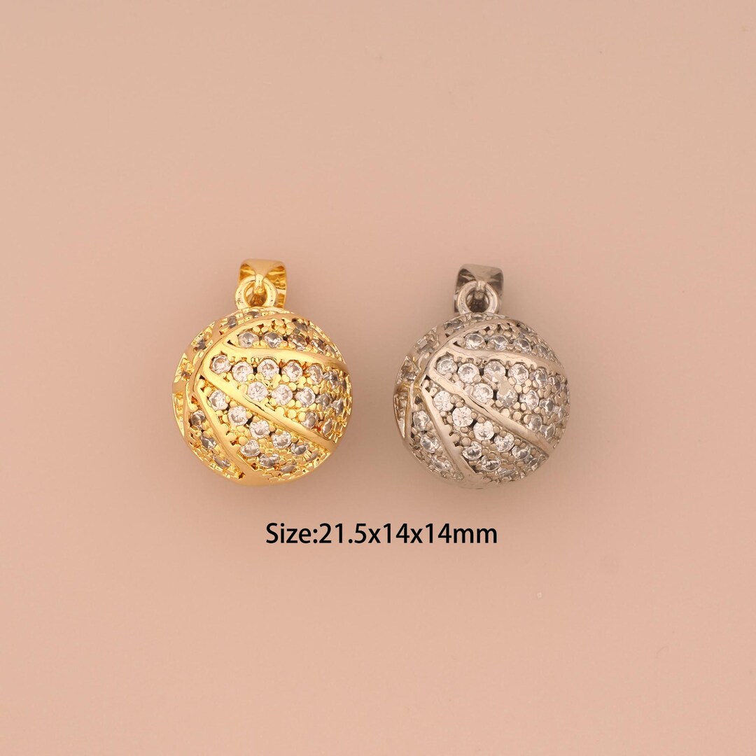 18K Gold Basketball Charms,cz Pave Ball Charms Pendants,basketball ...