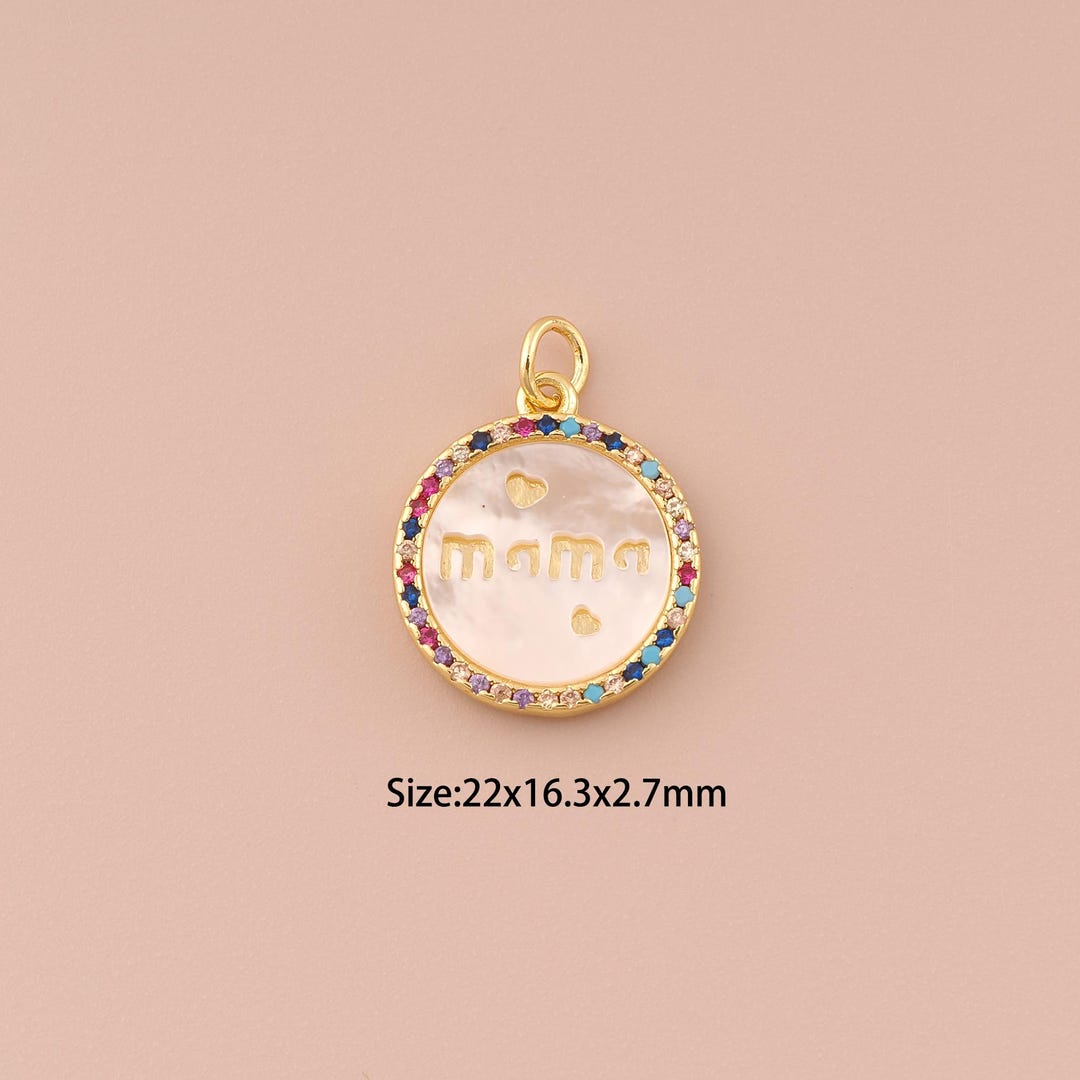 18K Gold MAMA Charms,cz Pave Letter Charms Pendants,fritillary Heart ...