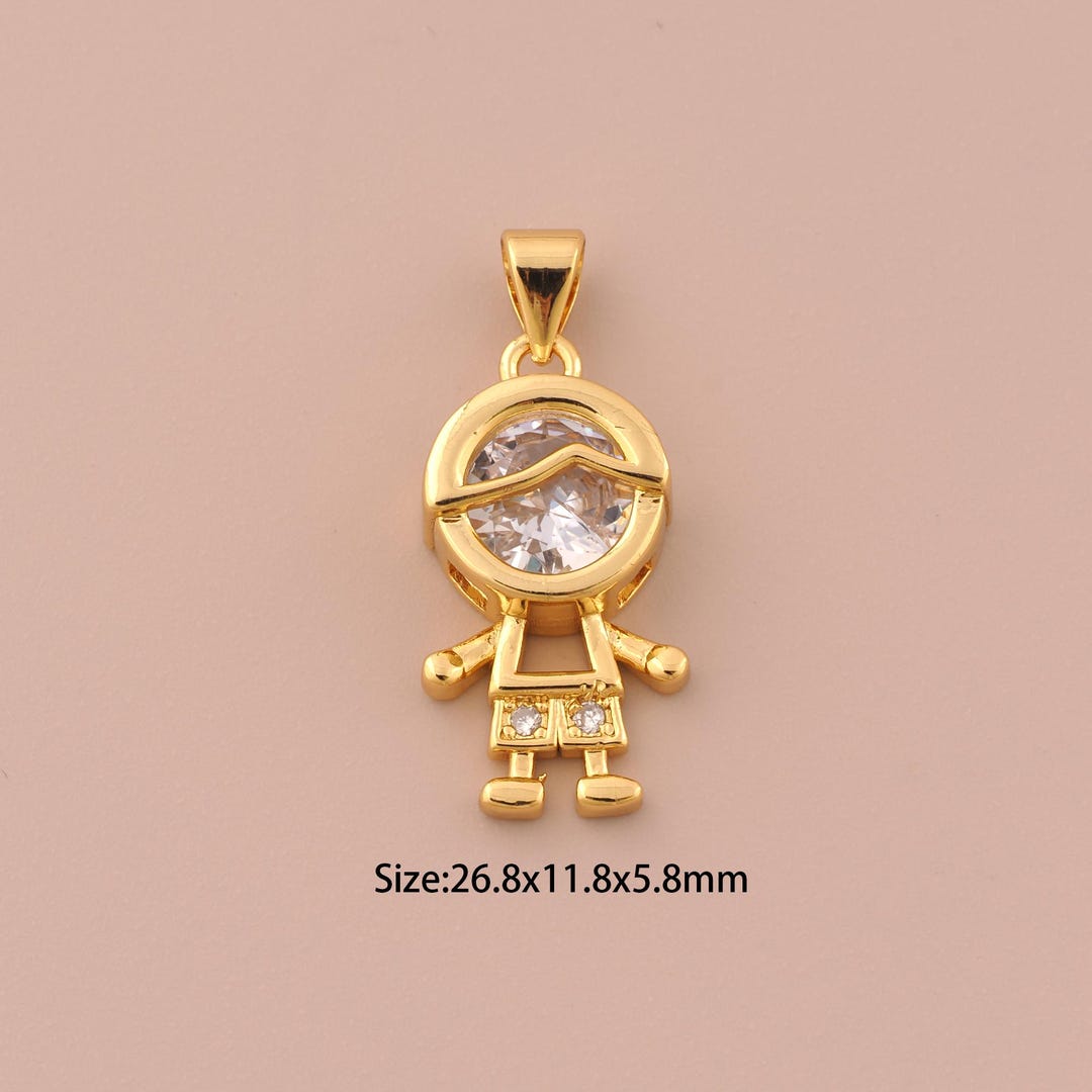 18K Gold Character Charms,cz Pave Boy Charms Pendants,character Charm ...