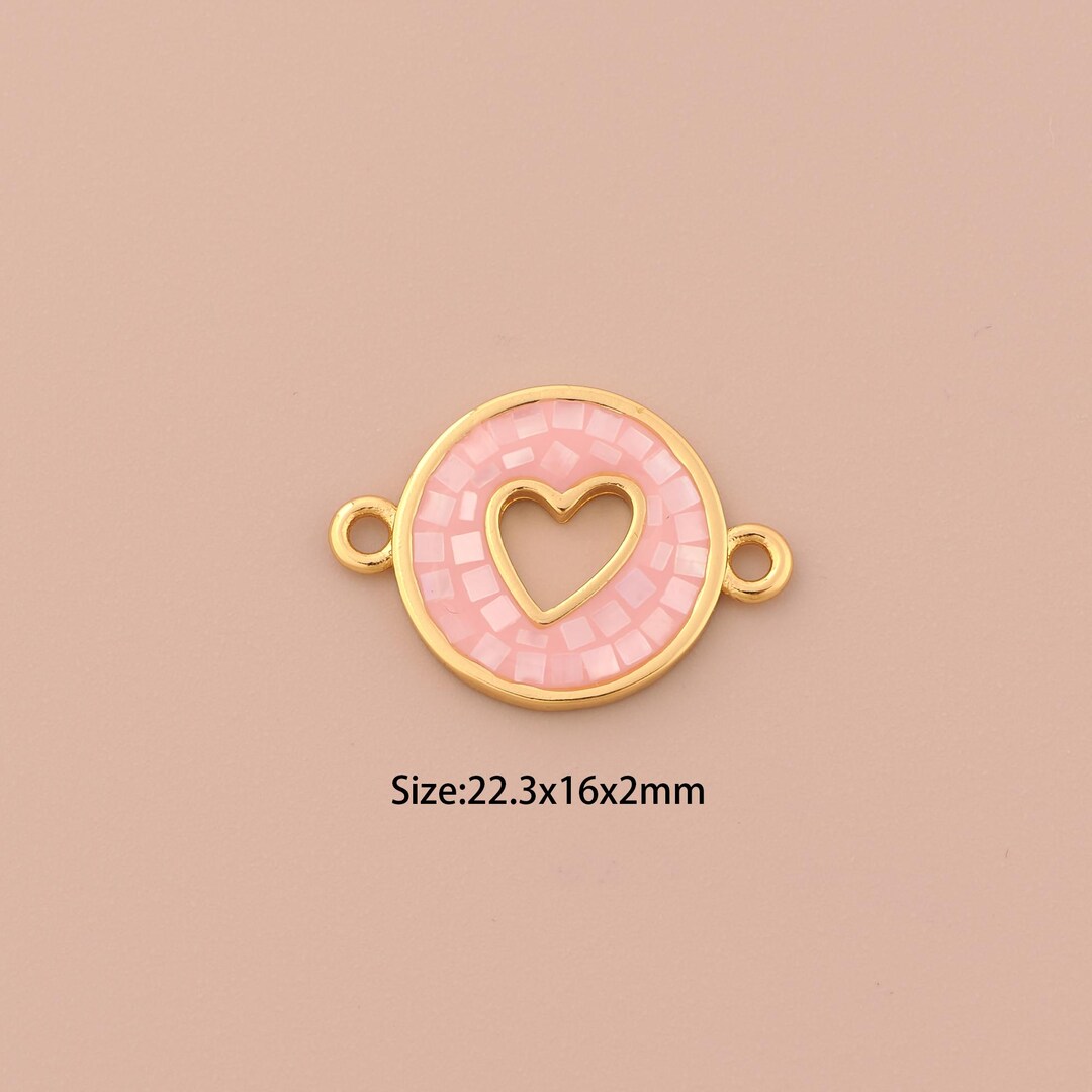18K Gold Heart Connector,round Connector Charms,heart Connector for DIY ...