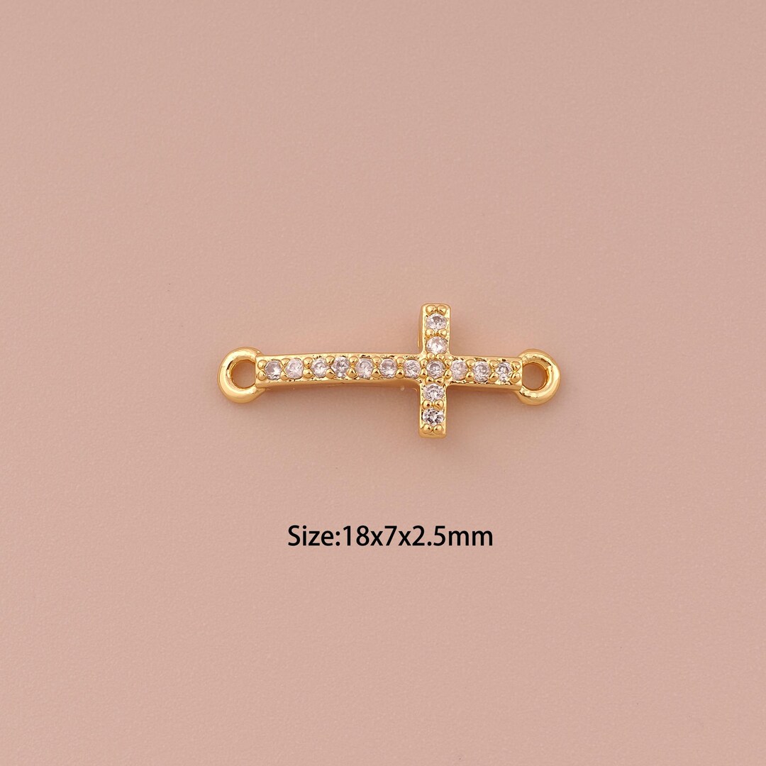 18K Gold Cross Connector,cz Pave Religious Connector Charms,christian ...