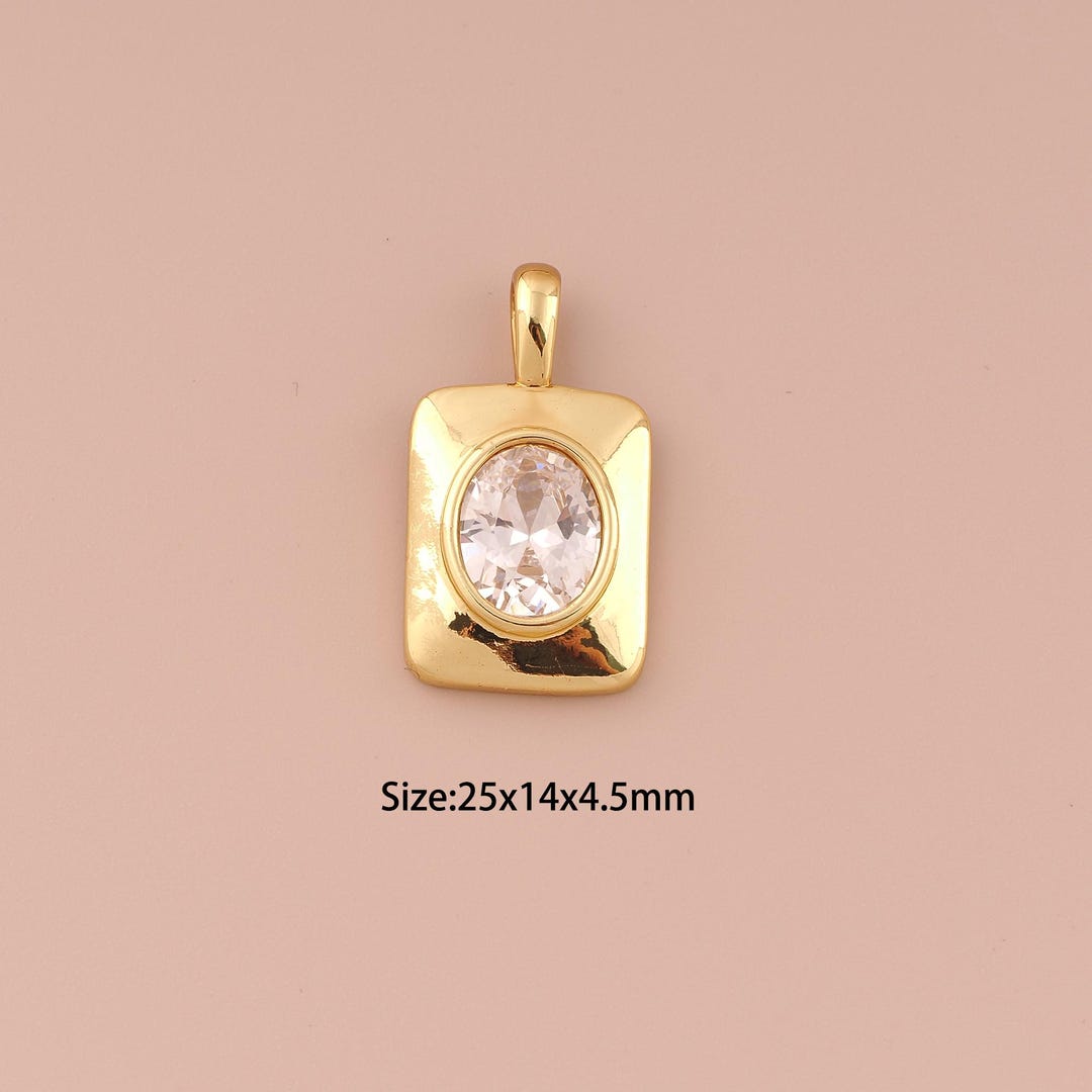 18K Gold Square Charms,cz Pave Minimalist Charms Pendants,oval Charm ...
