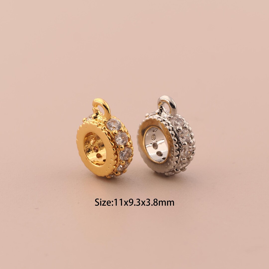 18K Gold Round Flag Bead,cz Pave Flag Bead,round Bead for DIY Jewelry ...