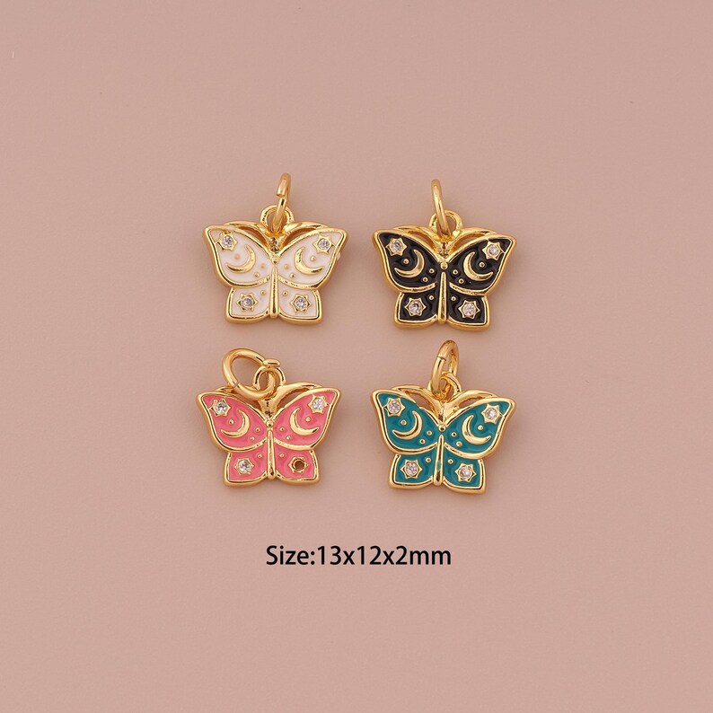 18K Gold Butterfly Charms,cz Pave Minimalist Charms Pendants,enamel ...