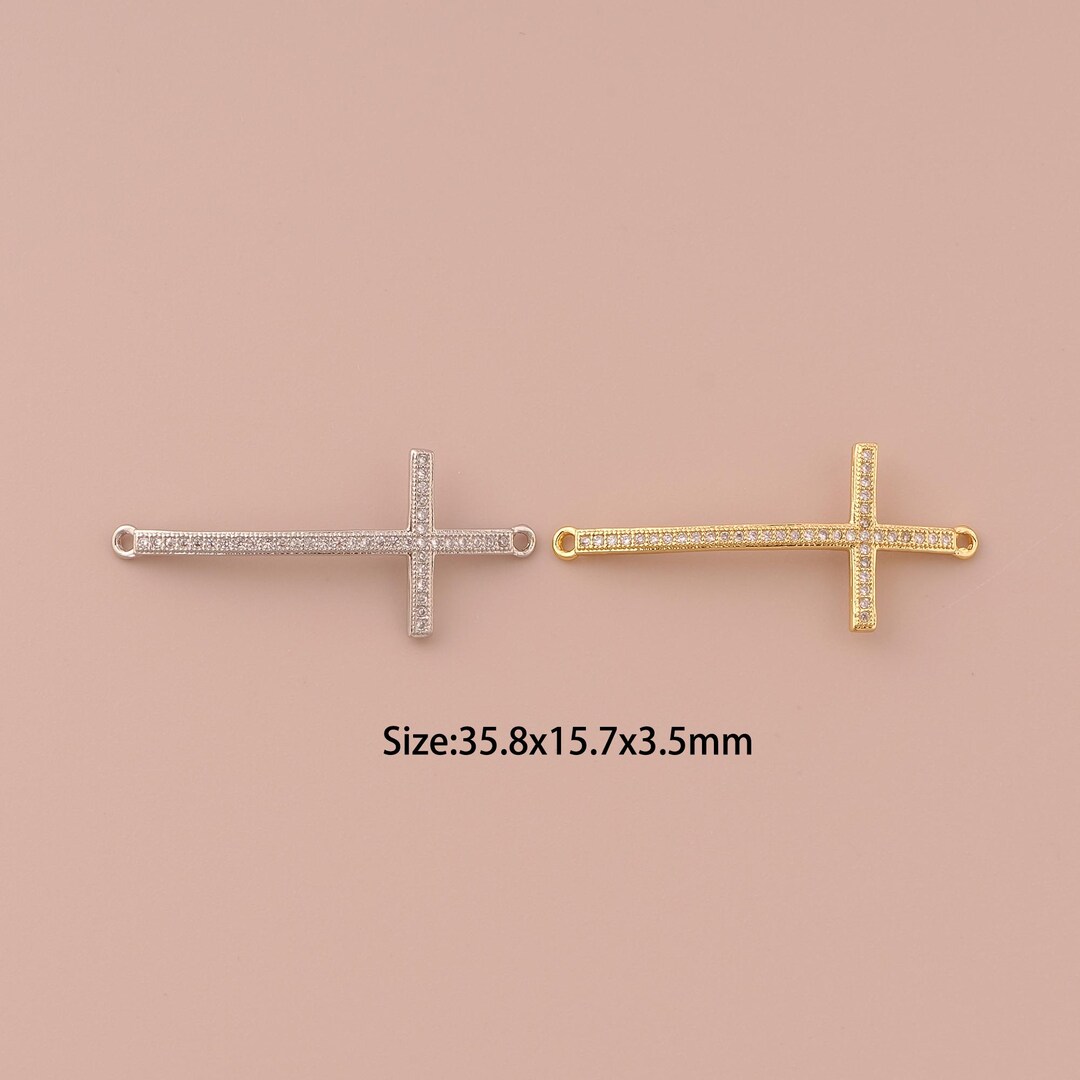 18K Gold Cross Connector,cz Pave Religious Connector Charms,christian ...