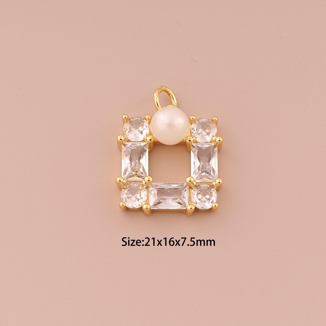 18K Gold Square Charms,cz Pave Minimalist Charms Pendants,square Charm ...